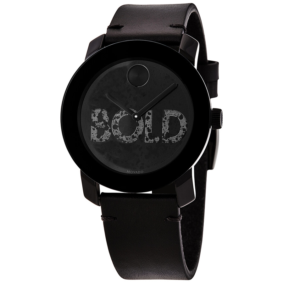 Movado Bold Quartz Black Dial Black Leather Men's Watch 3600557 ...