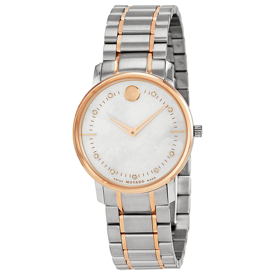 Movado Thin Classic Mother of Pearl Two Tone Stainless Steel Ladies ...