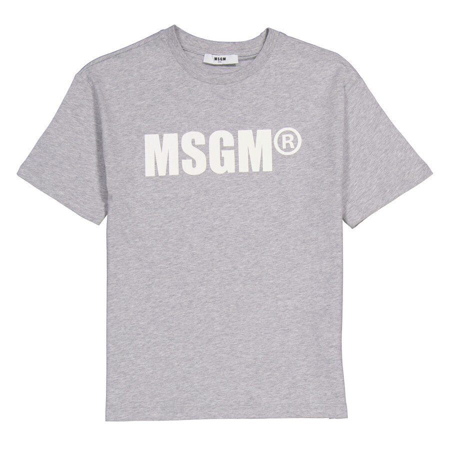 Msgm Boys Grey Cotton Logo Print T-Shirt, Size 8 MS029521-107 - Clothing - Jomashop