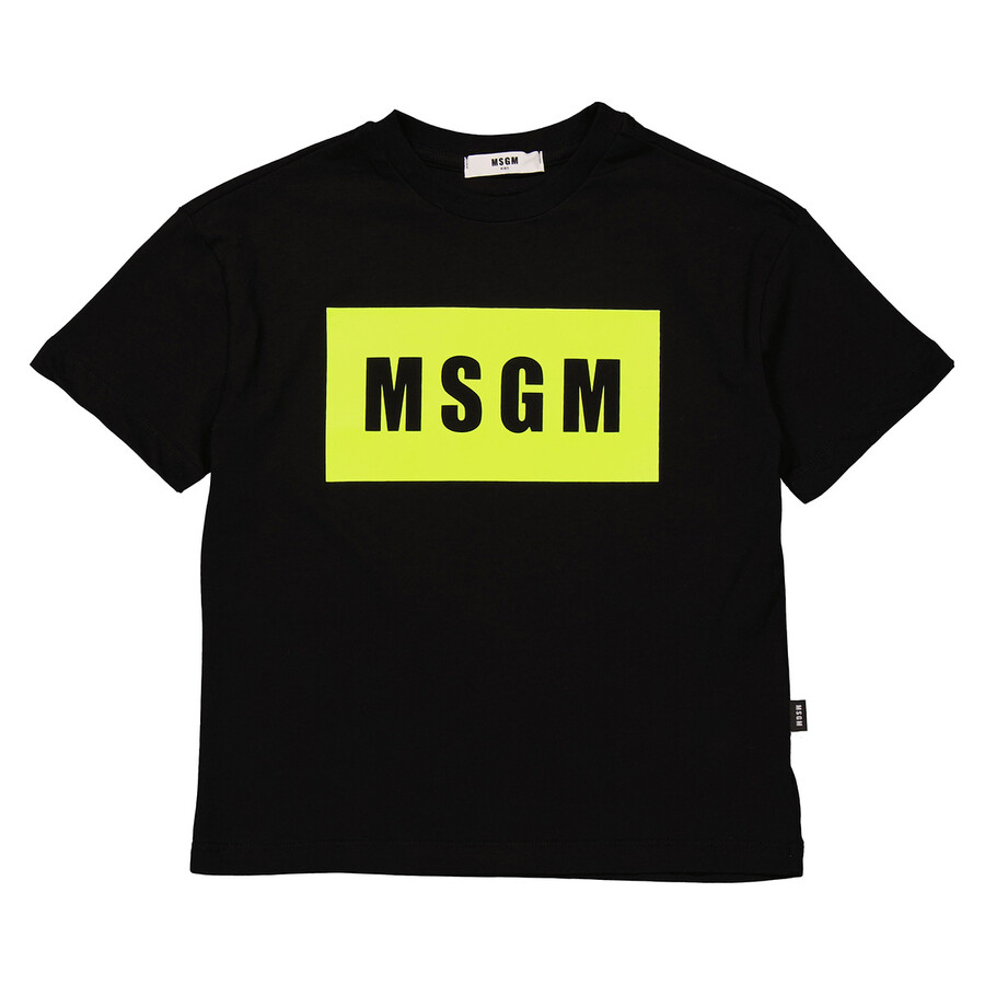 Msgm Boys Nero-Giallo Fluo Logo T-Shirt, Size 6 MS029316-110/28 8051883209853 - Clothing - Jomashop