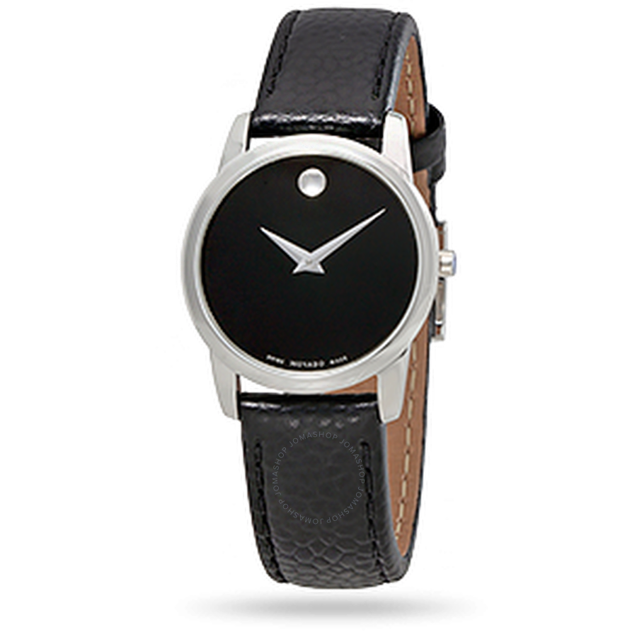 Movado Museum Classic Black Dial Black Leather Ladies Watch 0607015 ...
