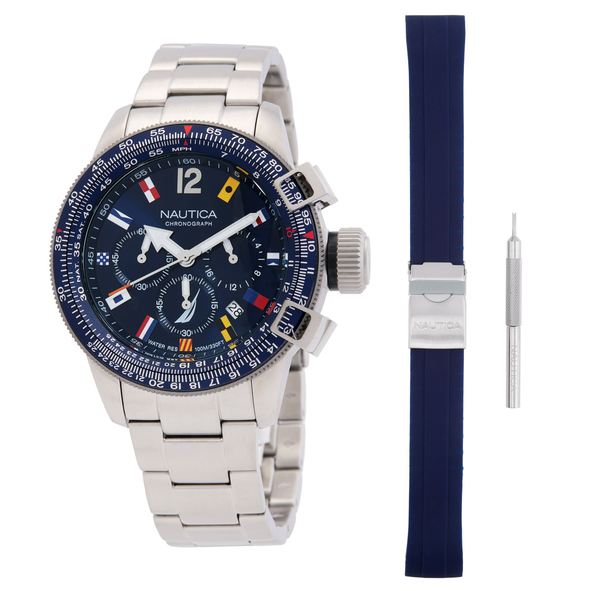 Nautica BFC Chronograph Quartz Blue Dial Men's Watch And Silicone Watch ...