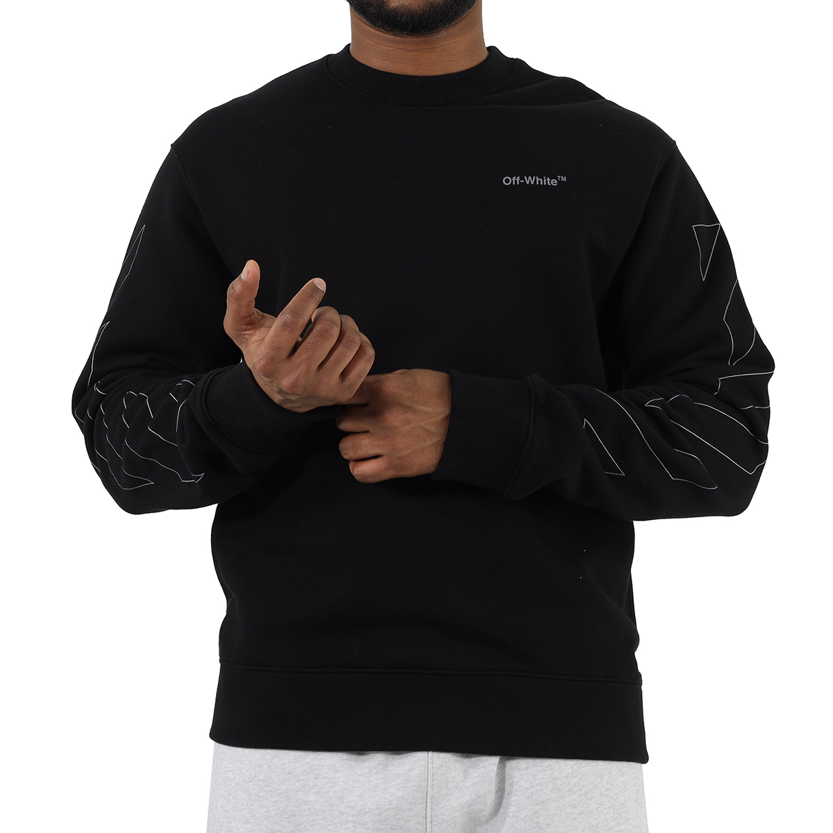Off-White Black Diagonal Outline Crew Neck Sweatshirt, Size Small ...