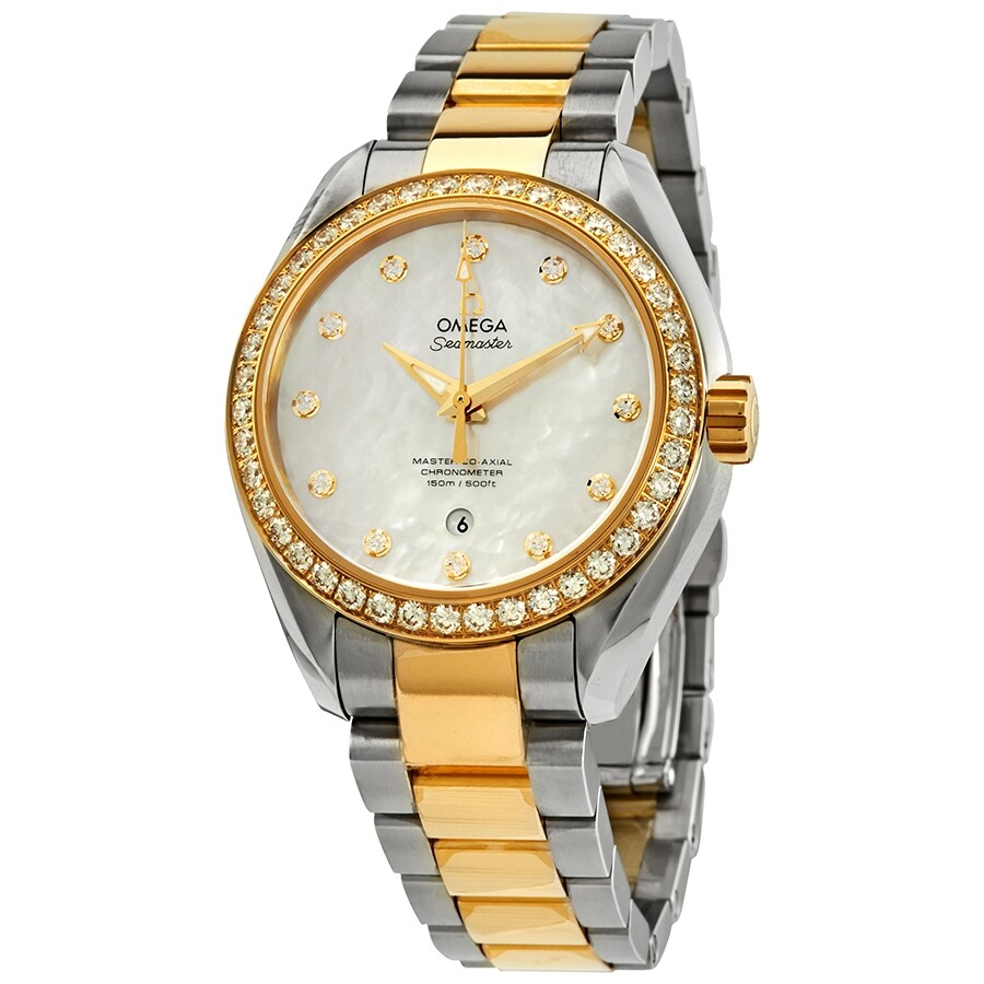 Omega Seamaster Aqua Terra White Mother of Pearl Diamond Dial Ladies ...