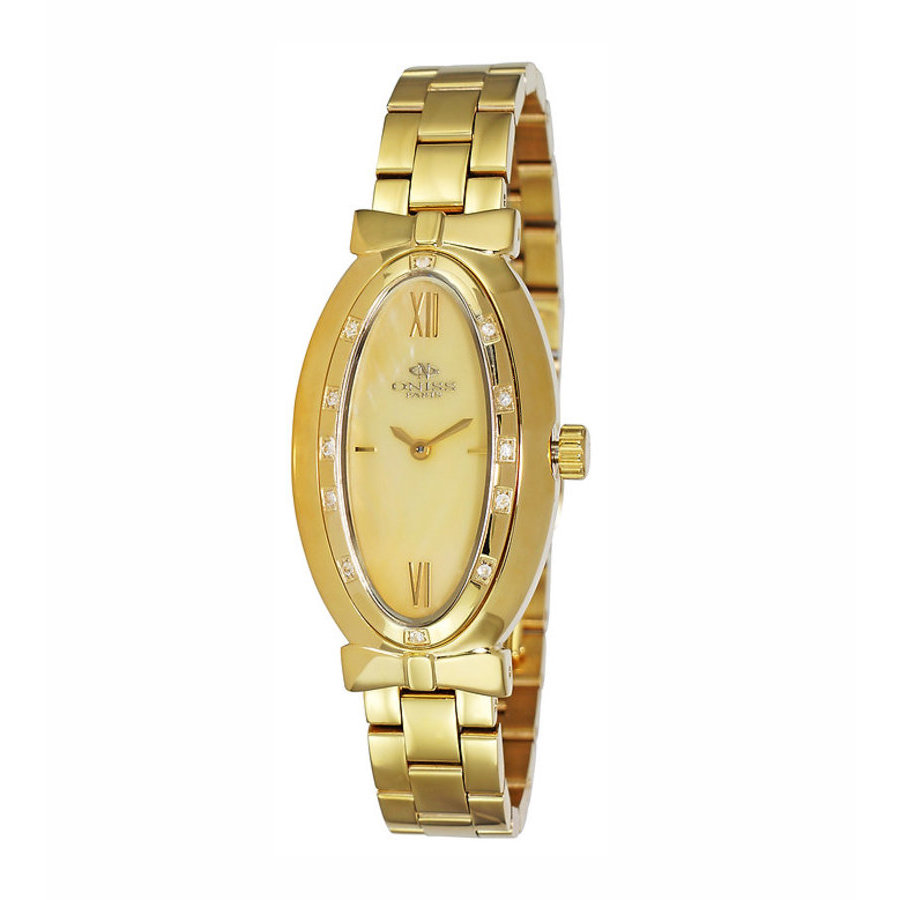 Oniss Quartz Diamond Gold Dial Ladies Watch ON2279-LGG 815096400074 ...