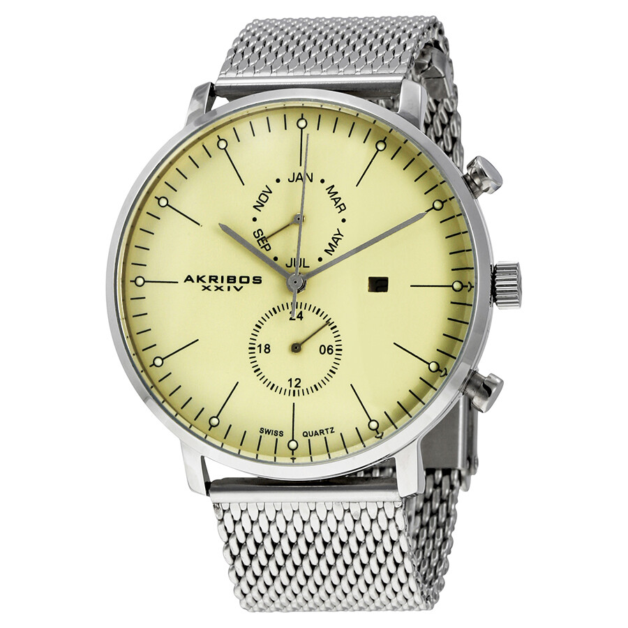 Akribos Xxiv Open Box - Akribos XXIV Cream Dial Stainless Steel Men's ...