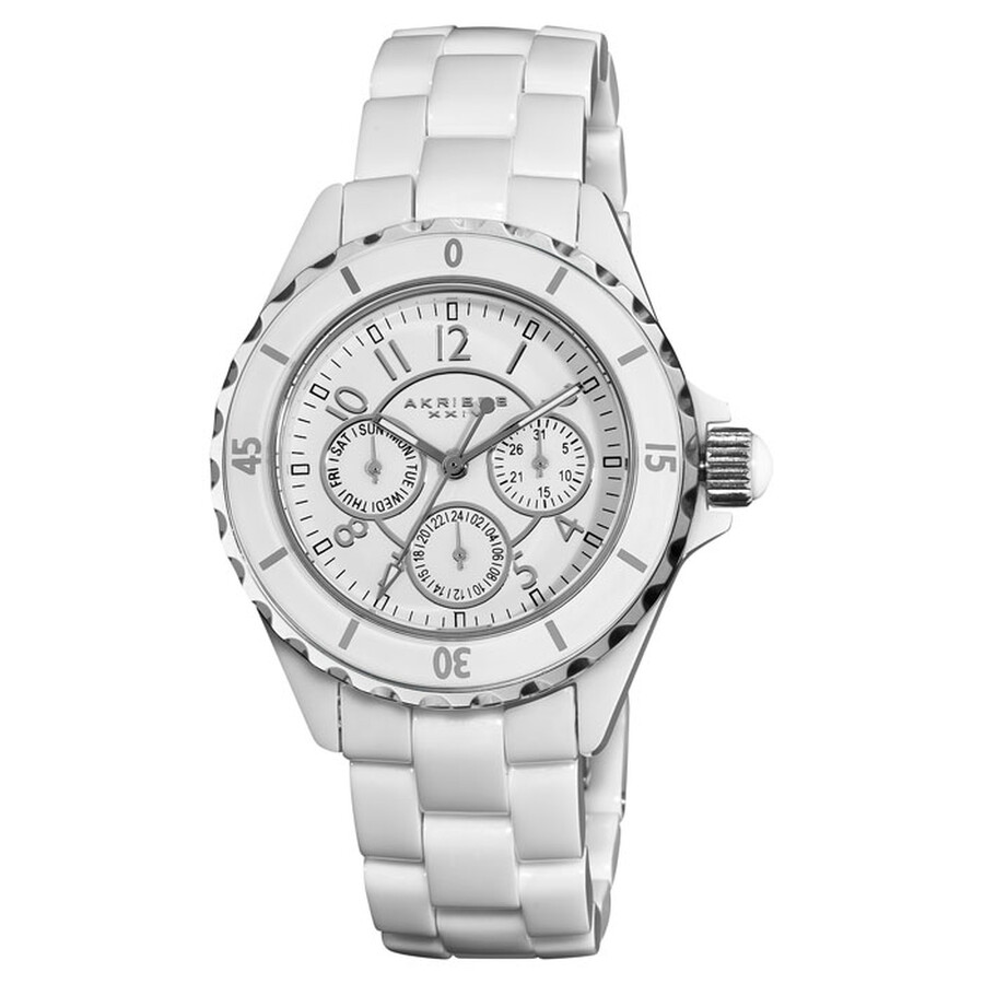 Open Box - Akribos XXIV Multi-Function White Ceramic Ladies Watch AK ...