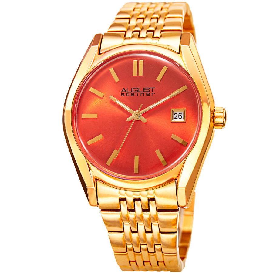 August Steiner Open Box - August Steiner Quartz Orange Dial Ladies ...