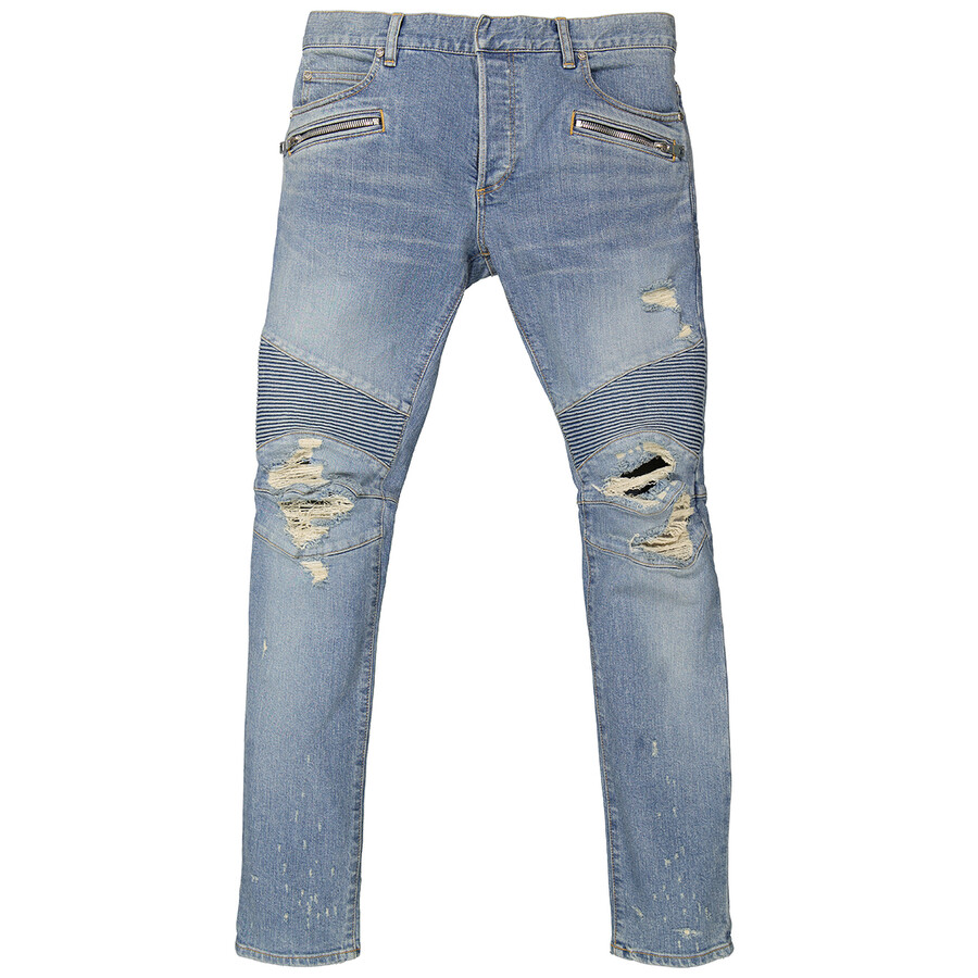 Balmain Open Box - Balmain Men's Blue Ripped Skinny Jeans, Brand Size ...
