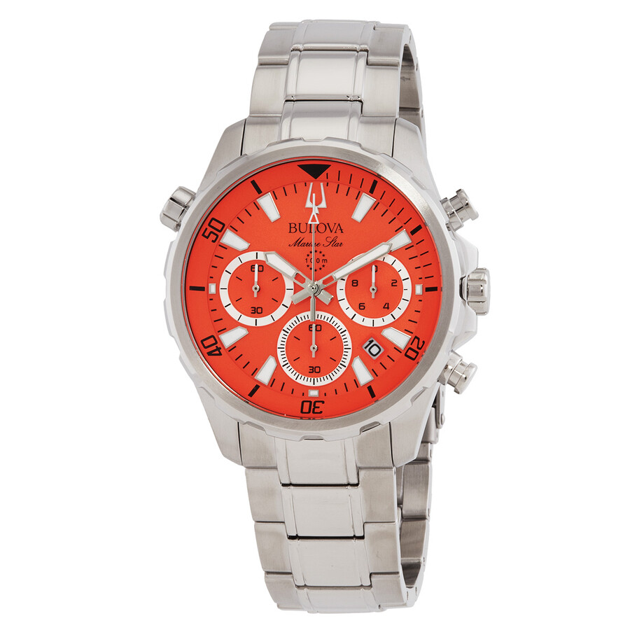 Bulova Open Box - Bulova Marine Star Chronograph Quartz Orange Dial Men ...