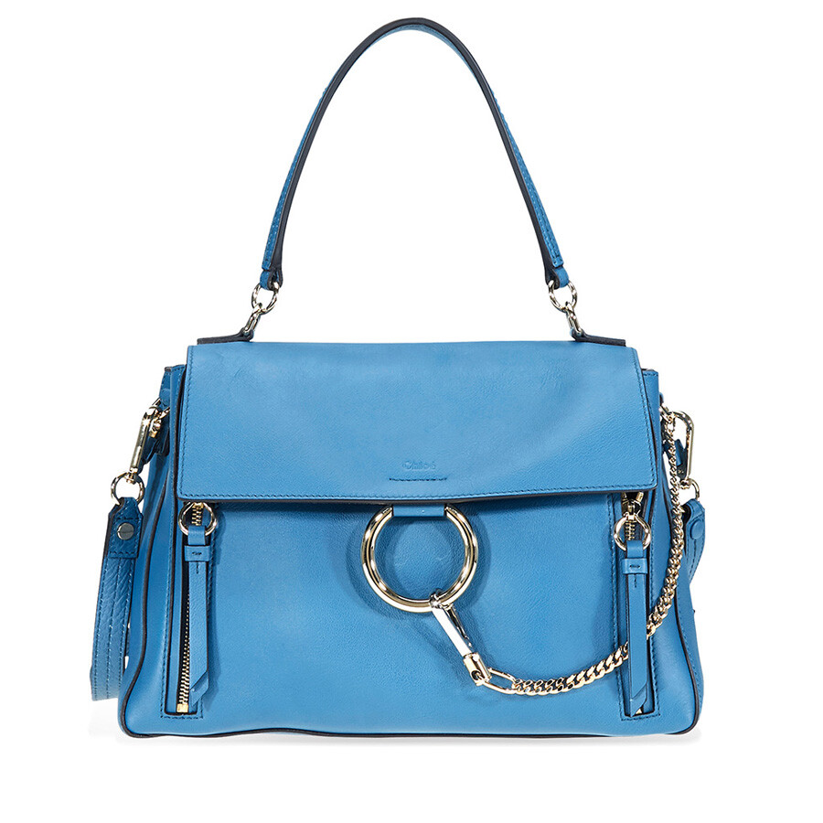 Chloé Open Box - Chloe Faye Medium Suede Calfskin Shoulder Bag- Vinyl Blue C17WS321HGJ 44F ...