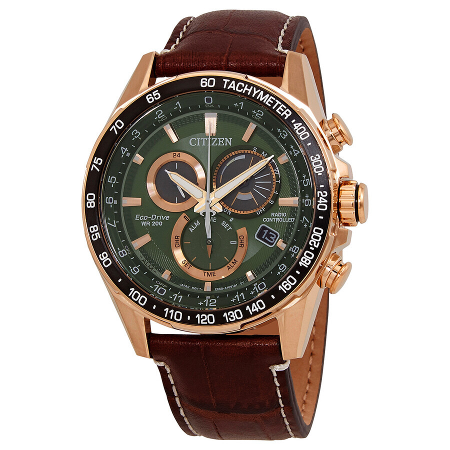 Citizen Open Box - Citizen PCAT World Time Chronograph Green Dial Men's ...