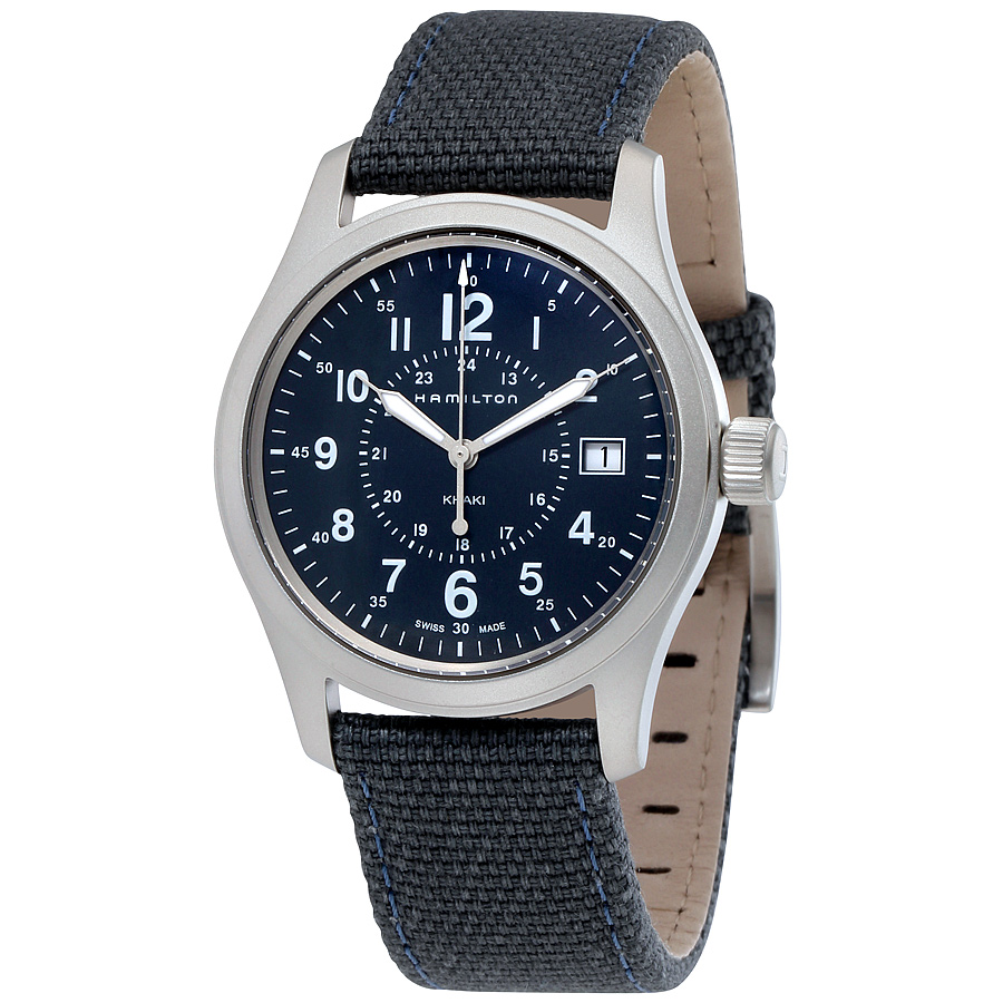 Hamilton Open Box - Hamilton Khaki Field Blue Dial Blue Canvas Men's ...