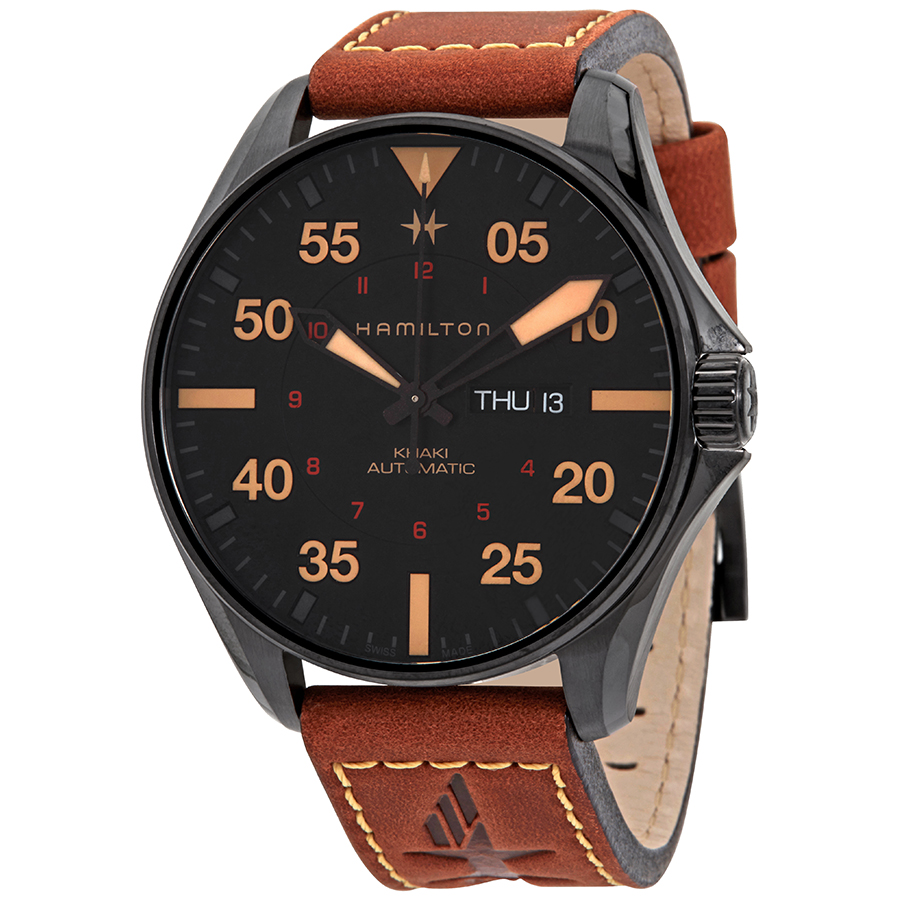 Hamilton Open Box - Hamilton Khaki Pilot Automatic Black Dial Men's ...