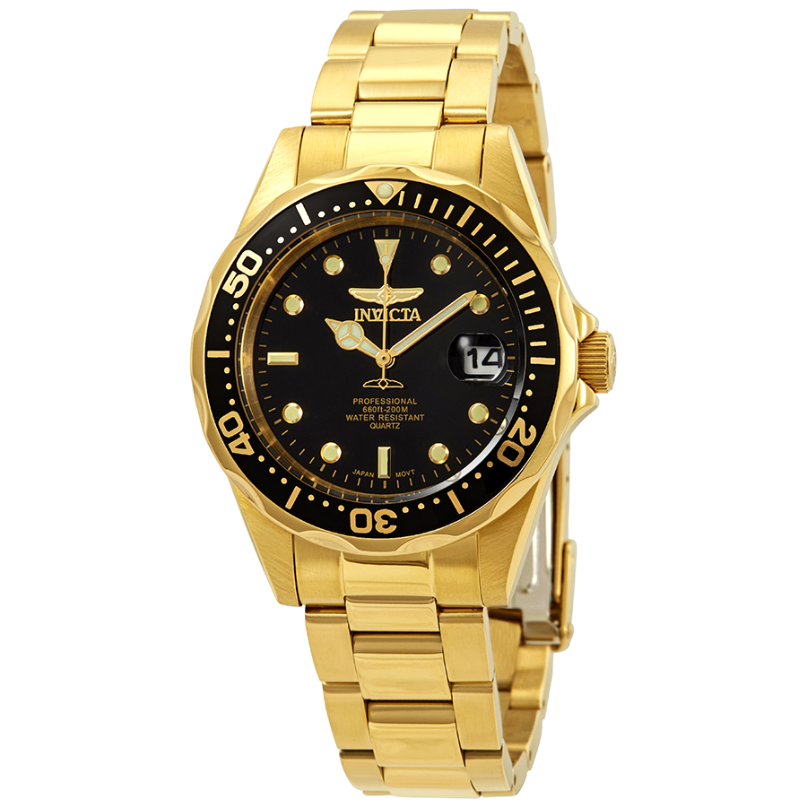 Invicta Open Box - Invicta Pro Diver Black Dial Yellow Gold-plated Men ...