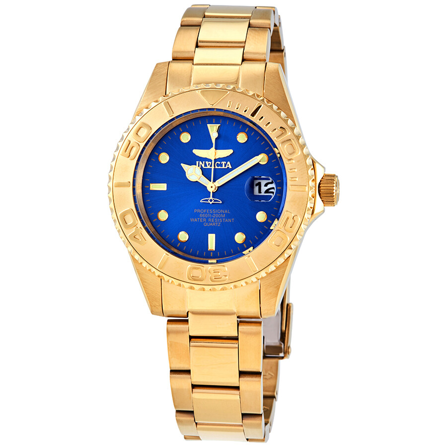 Invicta Open Box - Invicta Pro Diver Quartz Blue Dial Yellow Gold-tone ...