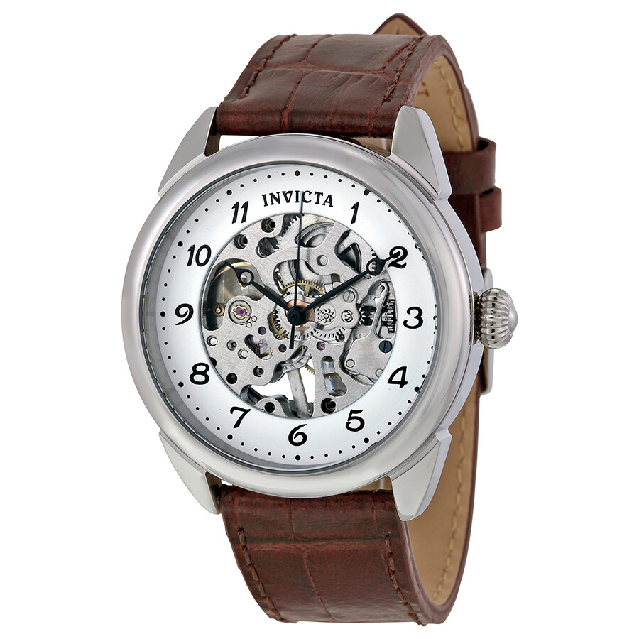 Invicta Open Box - Invicta Specialty Silver Skeleton Dial Brown Leather ...