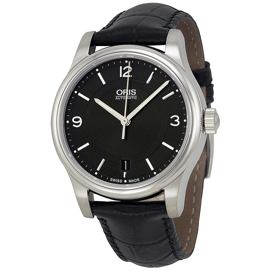 Oris Open Box - Oris Classic Date Black Dial Black Leather Men's Watch ...