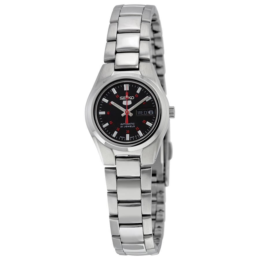 Seiko Open Box - Seiko 5 Automatic Black Dial Stainless Steel Ladies ...