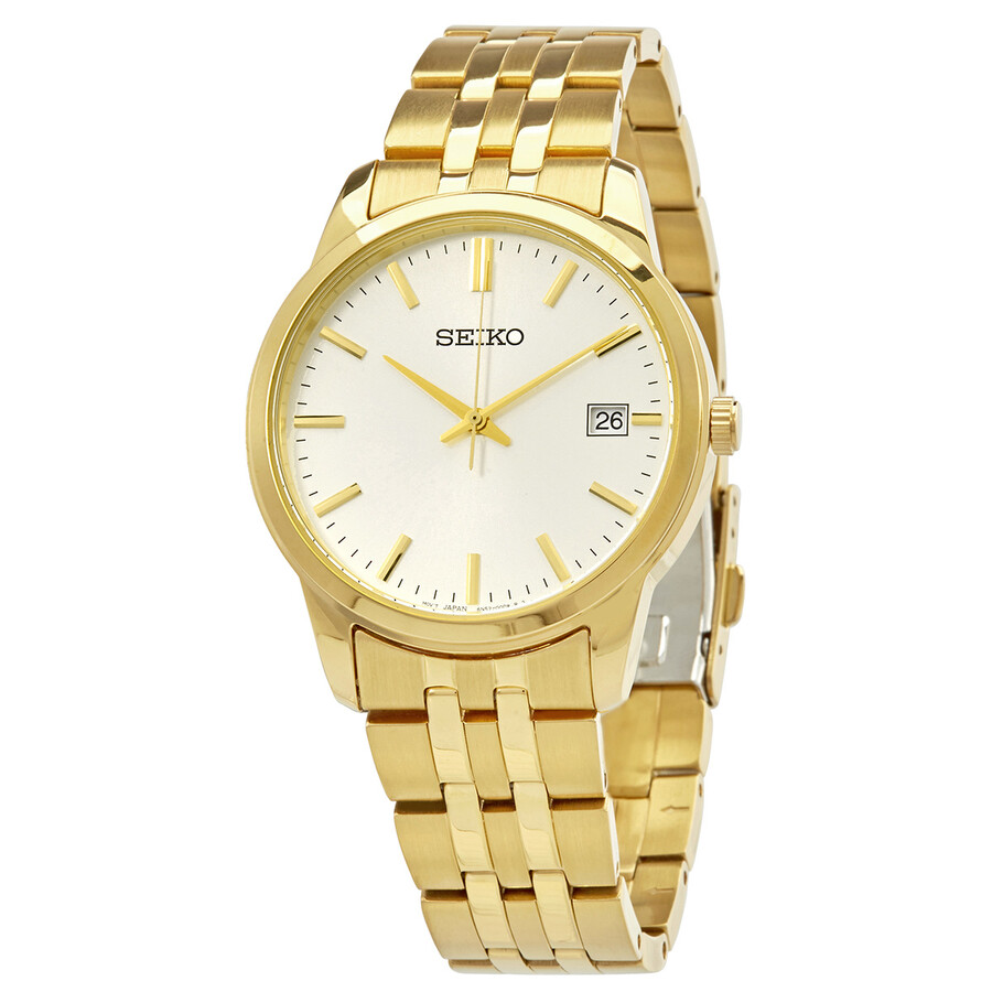 Seiko Open Box - Seiko Essential Quartz White Dial Yellow Gold-tone Men ...