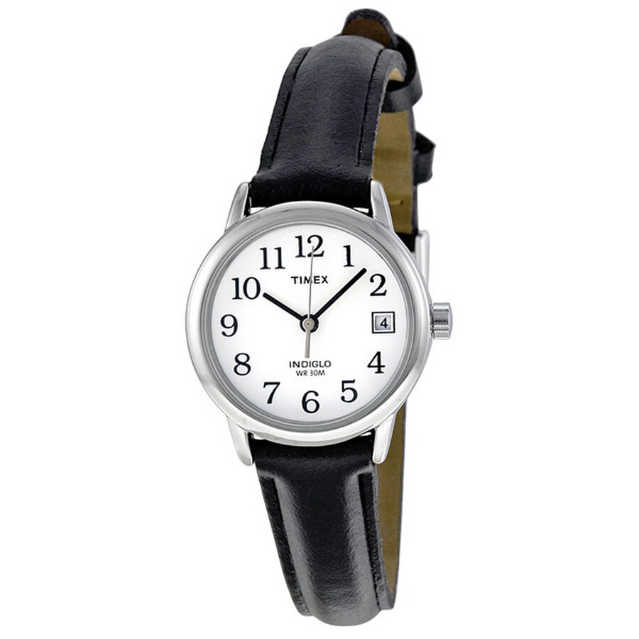 Timex Open Box - Timex Easy Reader White Dial Black Leather Strap ...