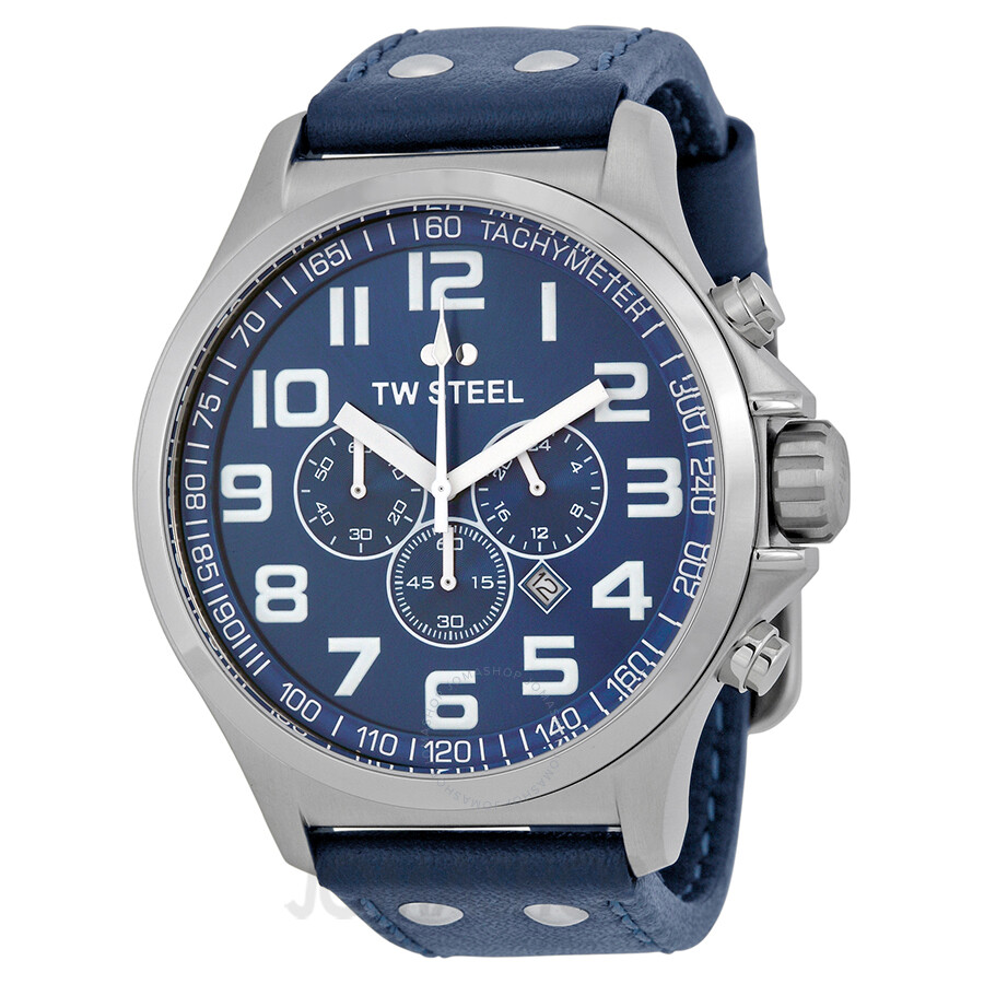 Open Box - TW Steel Pilot Sunray Blue Dial Chronograph Stainless Steel ...