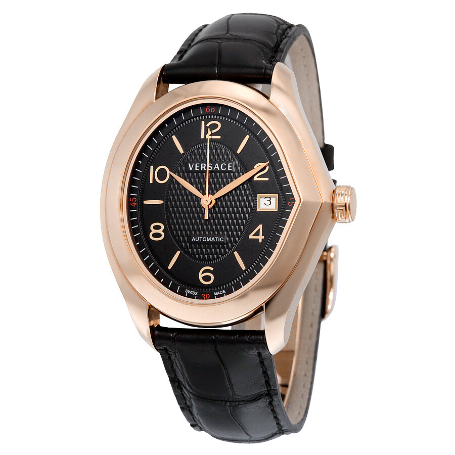 Versace Open Box - Versace V-Master Black Dial Leather Strap Swiss ...