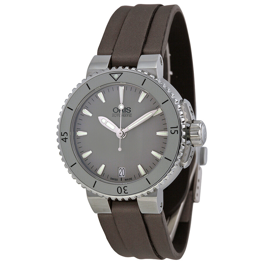 Oris Aquis Date Grey Dial Black Rubber Watch 733-7652-4143LS ...