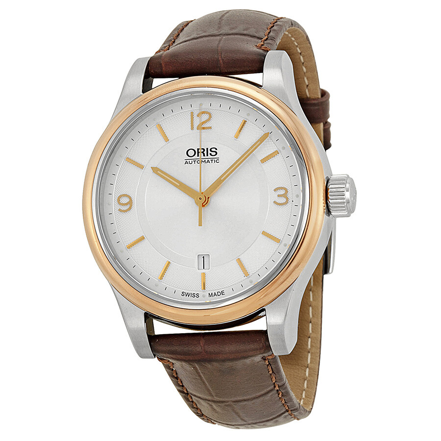 Oris Classic Date Silver Dial Brown Leather Men's Watch 733-7594-4331LS ...