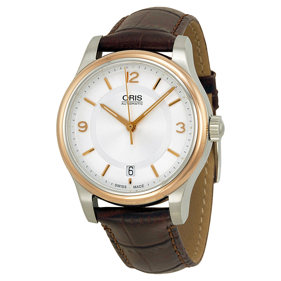 Oris Classic Date Silver Dial Brown Leather Men's Watch 01 733 7578 ...