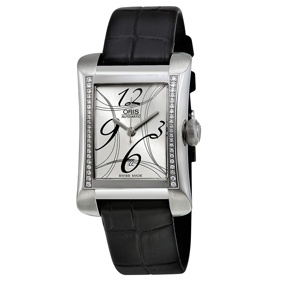 Oris Rectangular Date Automatic Diamond Silver Dial Ladies Watch 01 561 7621 4961-07 5 16 74 ...