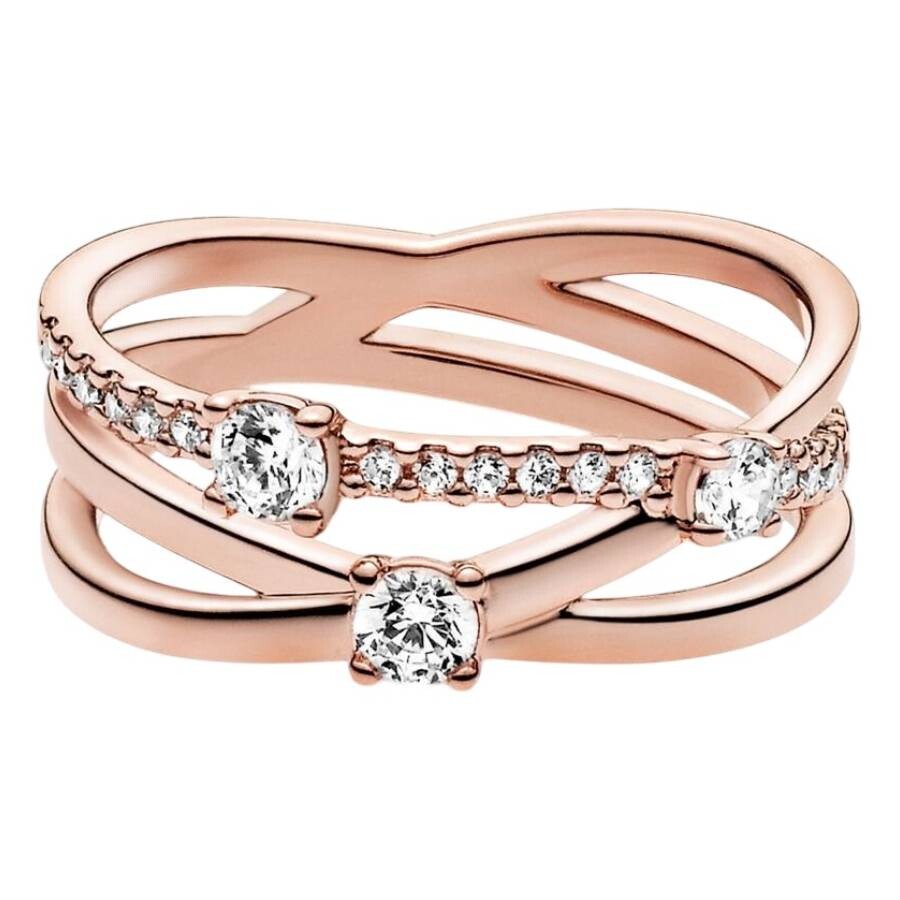 Pandora 14k Rose Gold-Plated Sparkling Triple Band Ring, Size 50 ...