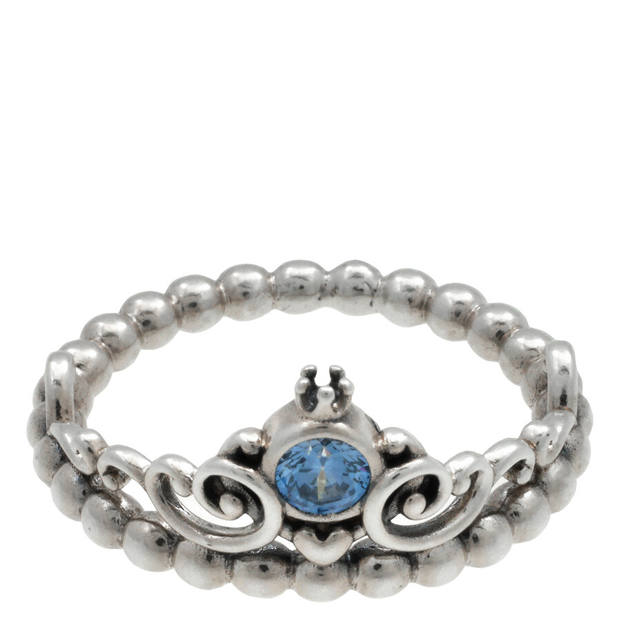 Pandora Ladies Sterling Silver Disney Cinderella Blue Tiara Ring, Size ...