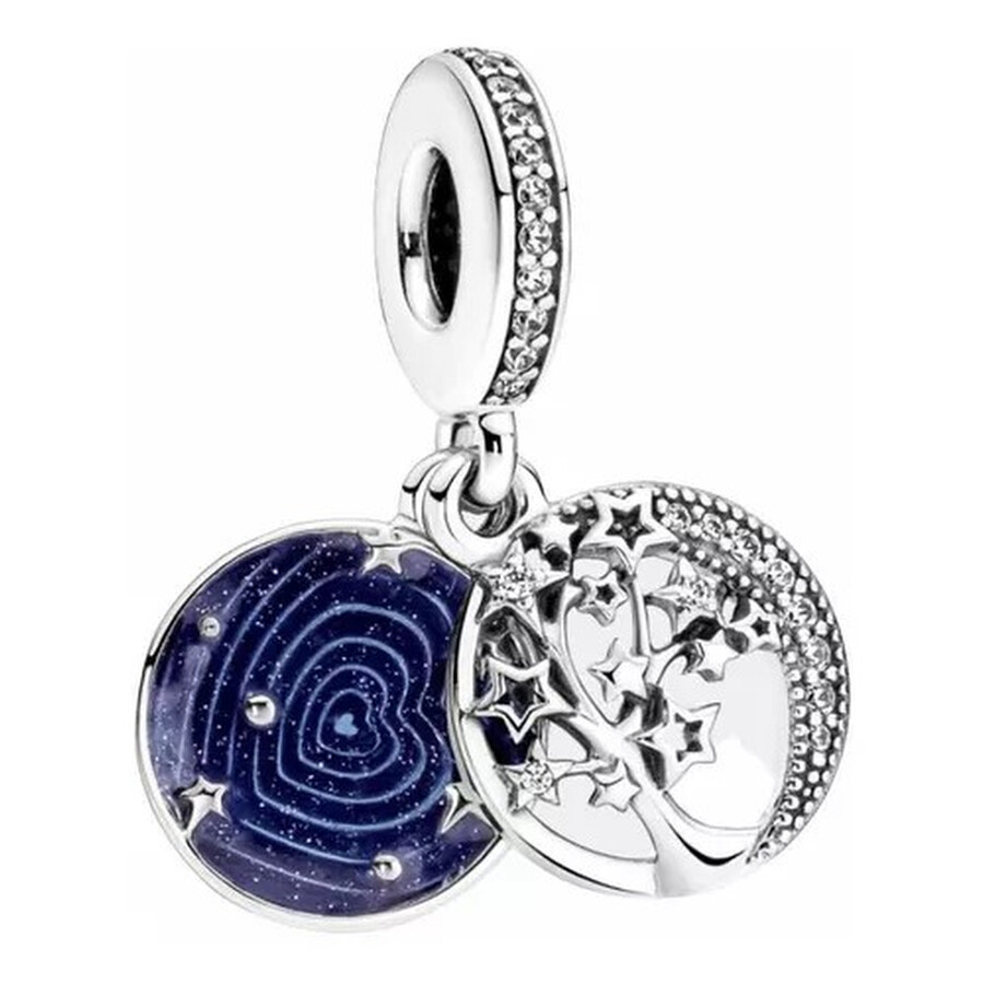 Pandora Ladies Sterling Silver Double Dangle Tree & Galaxy Moon Charm ...