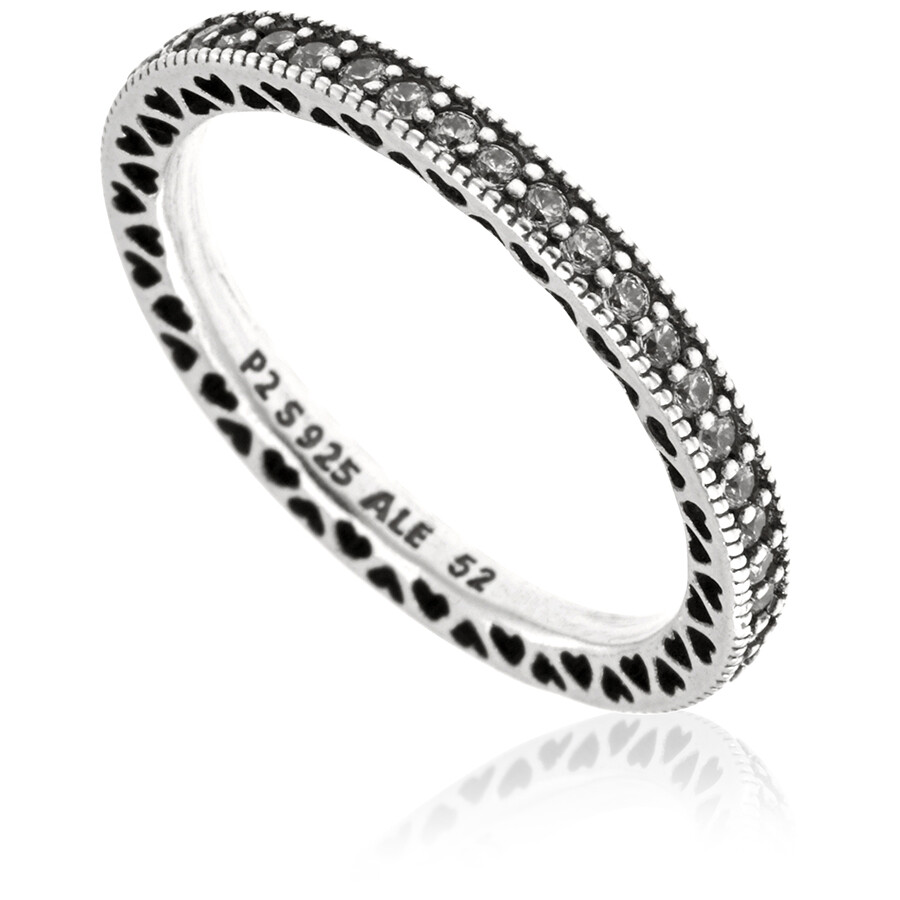 Pandora Ladies Sterling Silver Sparkle & Hearts Ring, Size 52 190963CZ ...