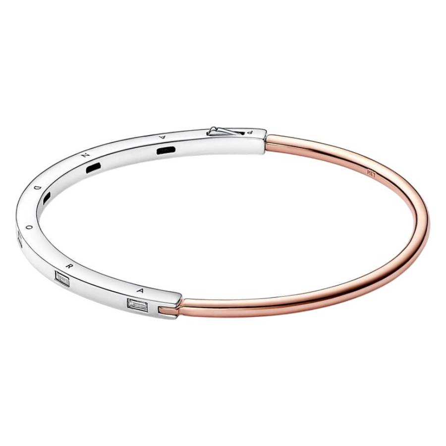 Pandora Signature Two-tone Pave Bangle, Size 6.3" 582740C01-1 - Jewelry ...