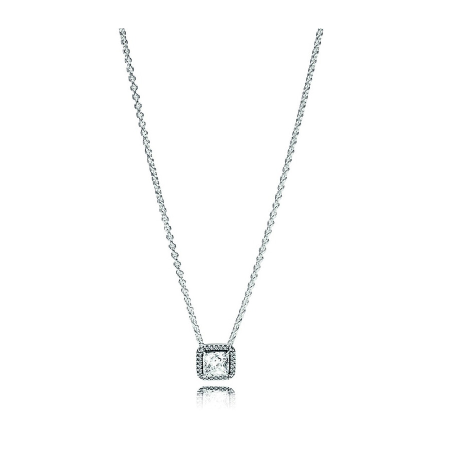 Pandora Sterling Silver Square Sparkle Halo Necklace With Cubic ...