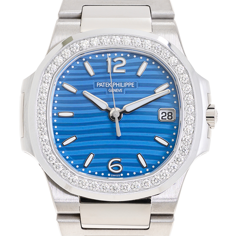 Patek Philippe Nautilus Quartz Diamond Blue Dial Ladies Watch 7010-1G ...