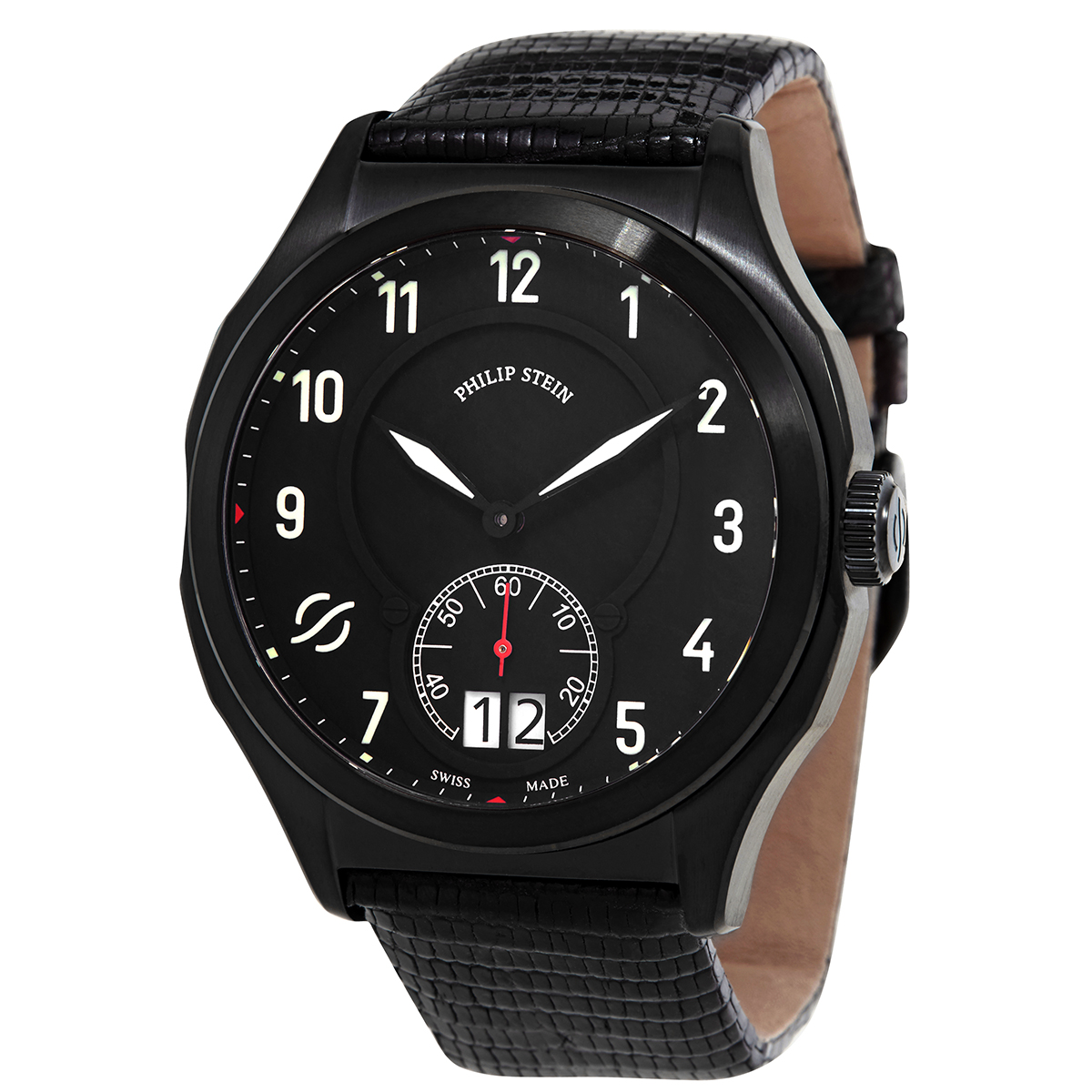 Philip Stein Prestige Quartz Men's Black Leather Watch 17BSBKLZB ...