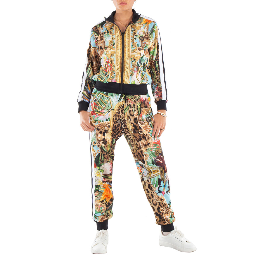 Philipp Plein Baroque Flowers-Print Fleece Tracksuit with Sidebands ...