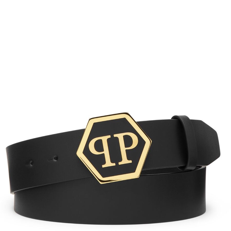Philipp Plein Black Leather PP Hexagon Buckle Belt, Size 100 FAAA ...