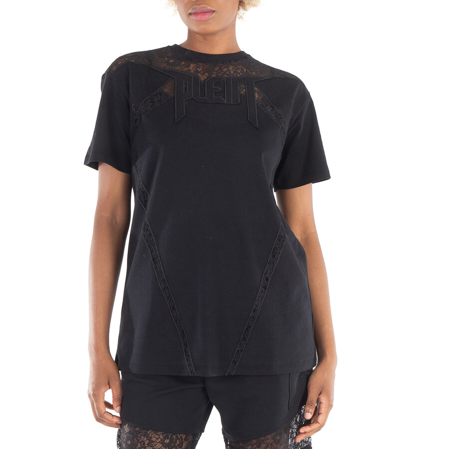 Philipp Plein Lace Insert Round Neck T-Shirt, Size Medium PAAC-WTK2184 ...