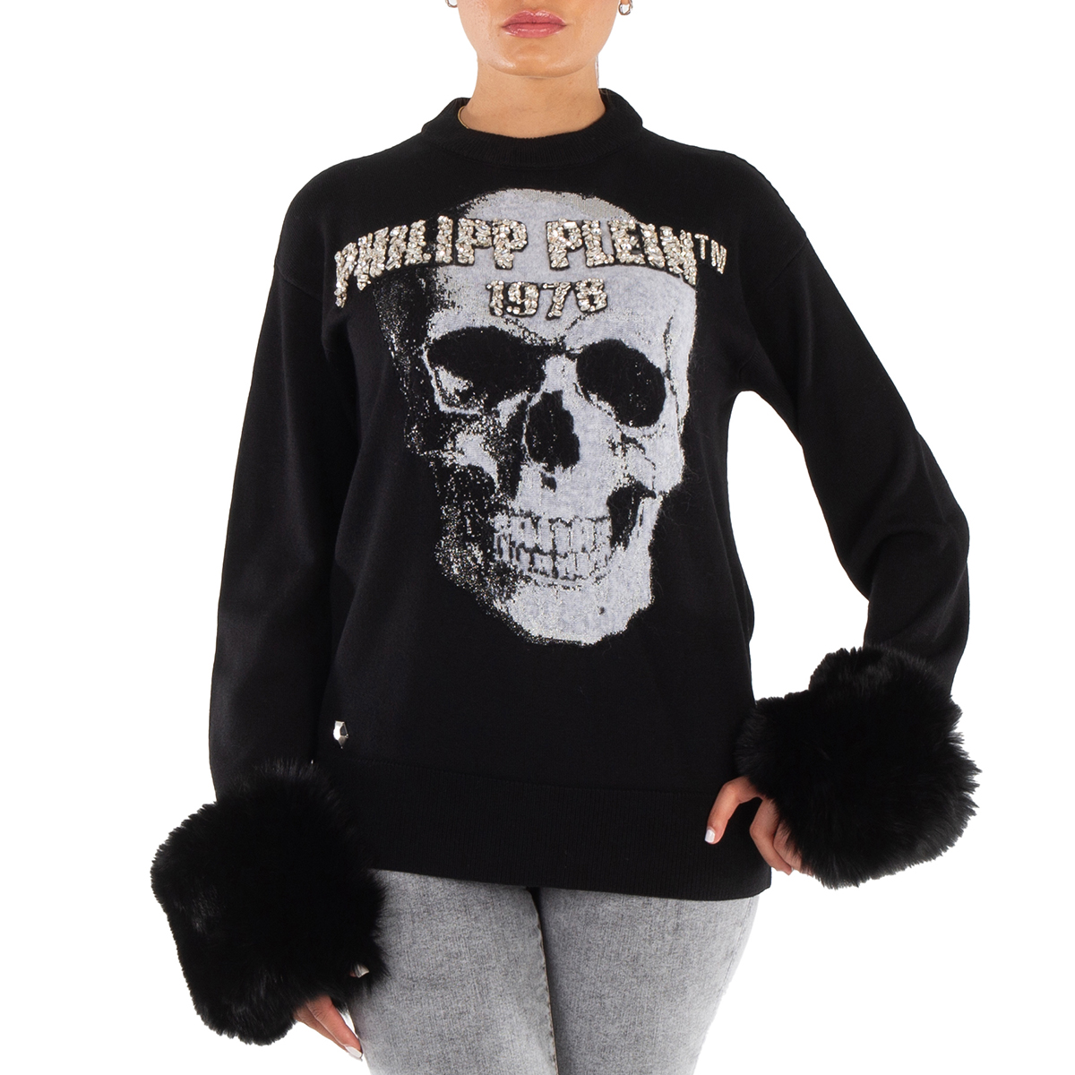 Philipp Plein Skull Embroidered Round Neck Pullover, Size Large A19C ...