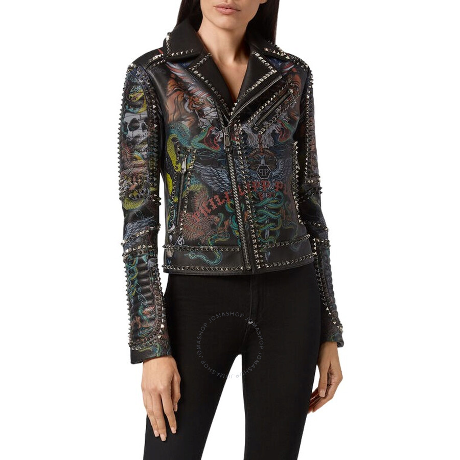 Philipp Plein Tattoo-Print Biker Jacket, Size Medium PAAC-WLB0826 ...