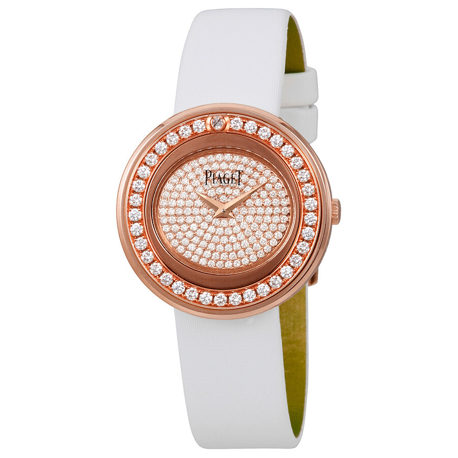 Piaget Possession Diamond Pave 18kt Rose Gold White Satin Men's Watch ...