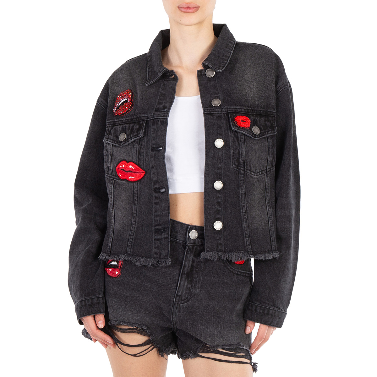 Pinko Ladies Black Limousine Pinko Kiss Denim Jacket, Brand Size 38 (X ...