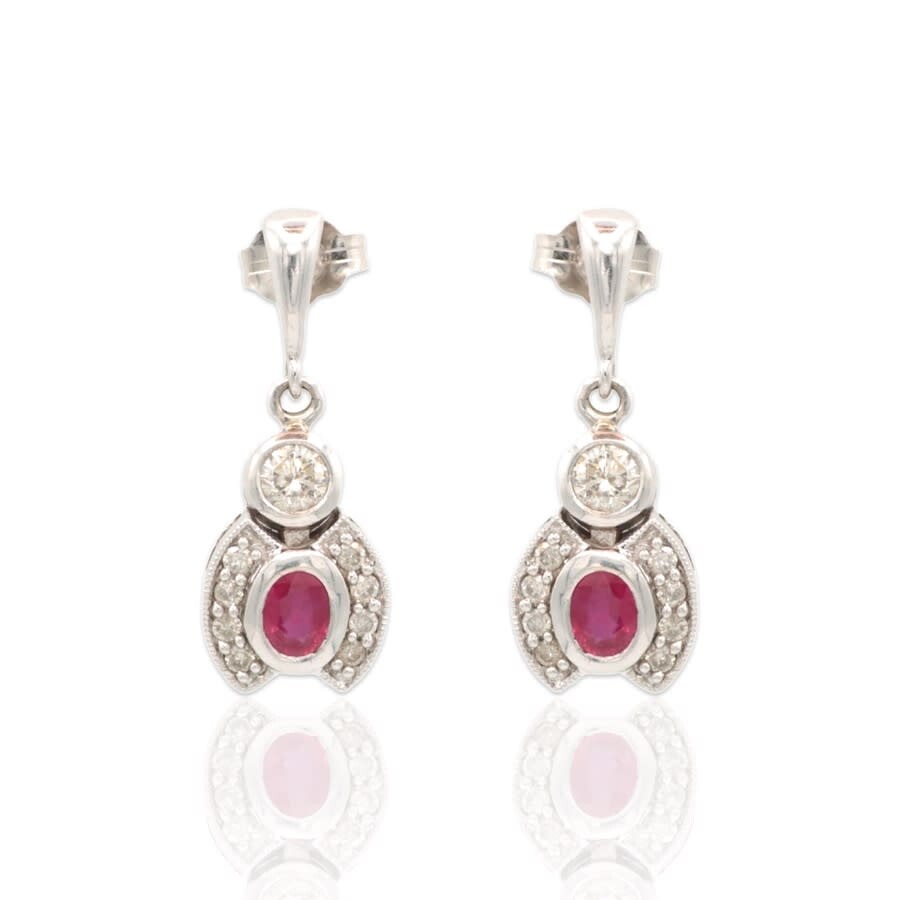 Estate Jewelry Pre-Owned 14K White Gold Diamond & Ruby Earrings 63106 ...