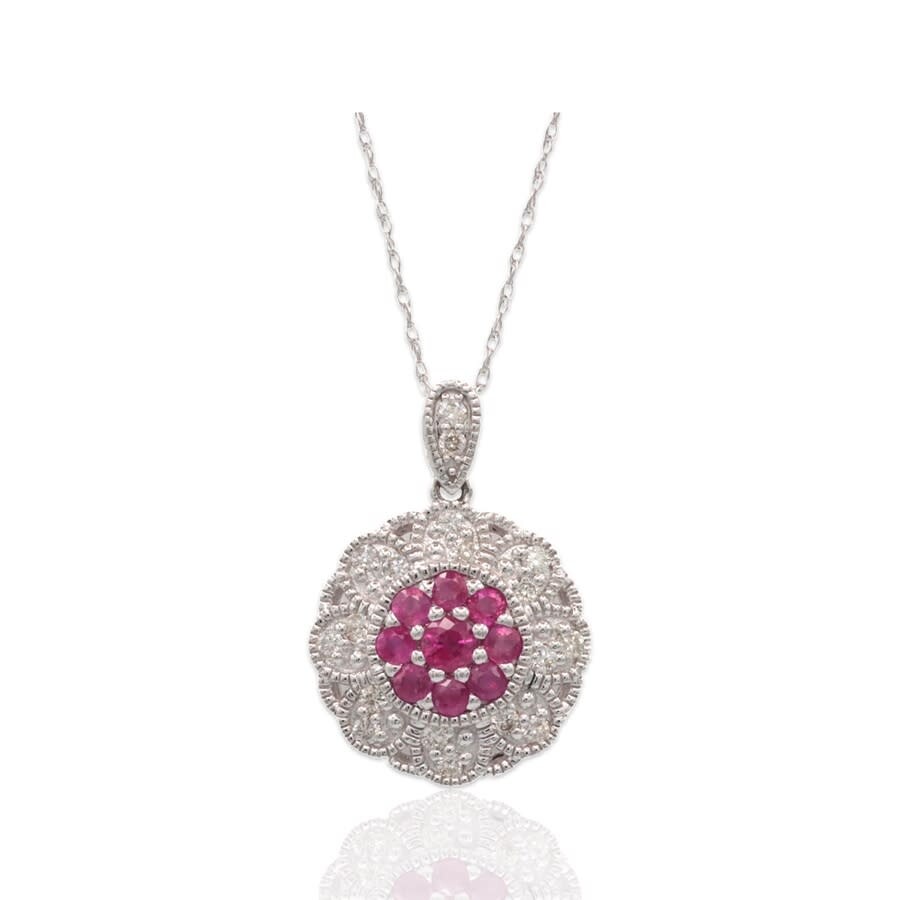 Estate Jewelry Pre-Owned 14K White Gold Diamond & Ruby Necklace 60092 ...