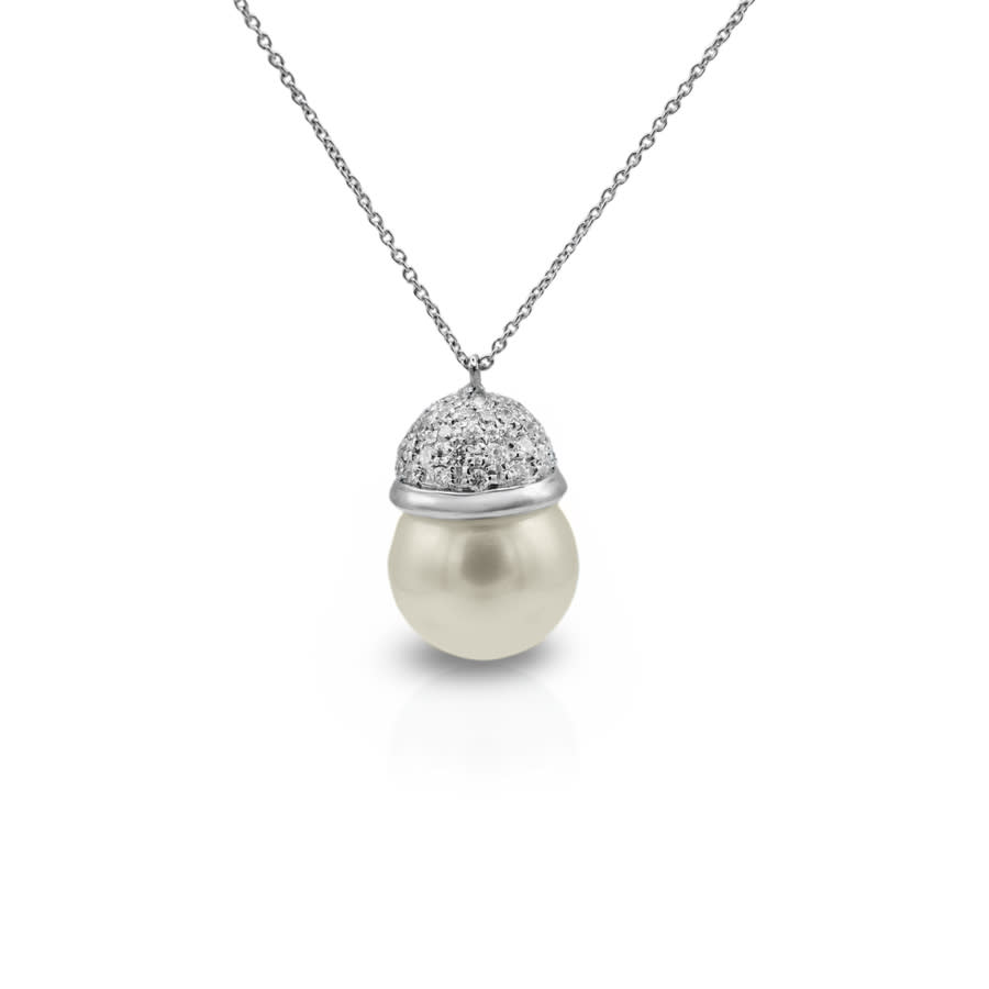 Tresorra Pre-Owned 18K White Gold Diamond & Pearl Necklace 66001 - Pre ...