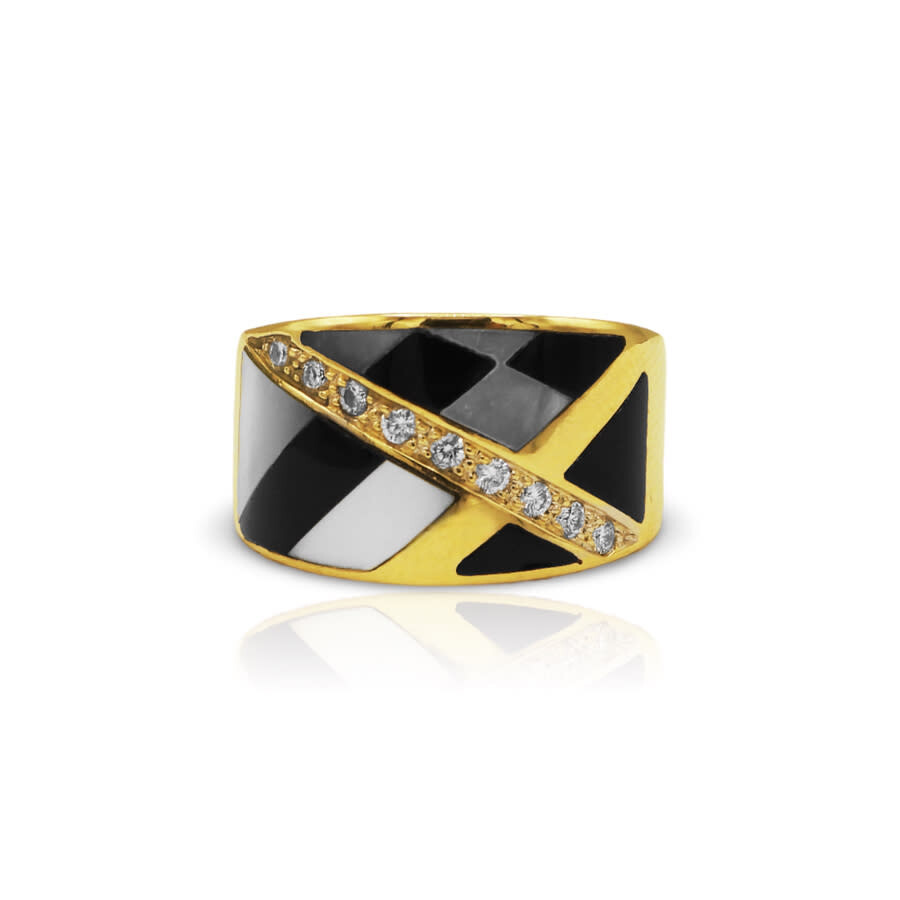 Tresorra Pre-Owned 18K Yellow Gold Diamond , Onyx , Pearl Ring 66744 ...